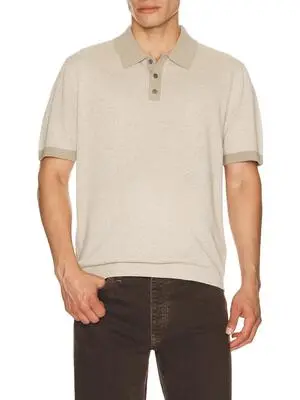 Theory Silk Linen Short Sleeve Polo In Taupe - Silver Cloud
