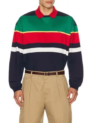 VERSACE VERSACE Striped Cotton Jersey Long Sleeve Polo Shirt