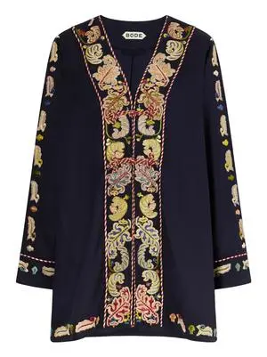 BODE Feather Runner Embroidered Cotton-blend Twill Jacket - Black