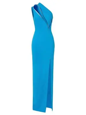 GRETA CONSTANTINE One-shoulder Cady Maxi Dress With Mesh Inset - Blue