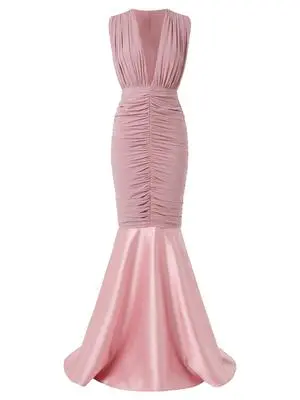 GRETA CONSTANTINE Ruched Silk-wool Maxi Dress - Pink