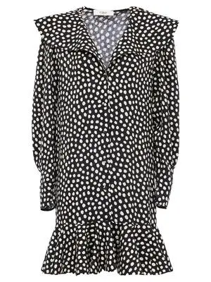 Chloé Polka Dot Ruffle Silk Dress - Black/white
