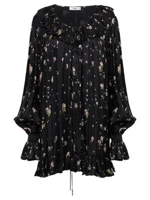 Chloé Gathered Mini Silk Dress - Black