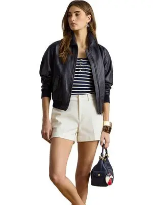 Ralph Lauren Pleated Double-faced Cotton Short - White