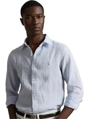 Ralph Lauren Classic Fit Striped Linen Shirt - Cabana Blue/white