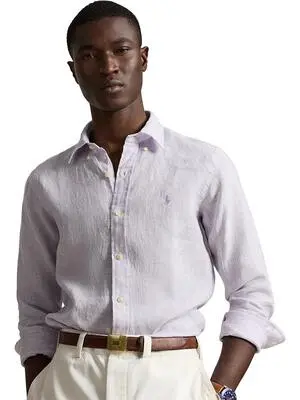 Ralph Lauren Classic Fit Striped Linen Shirt - Powder Purple/white