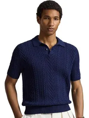 Ralph Lauren Aran-knit Cotton Polo Sweater - Newport Navy