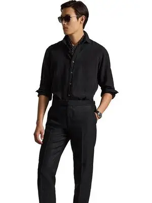Ralph Lauren Linen Flat-front Trousers - Black