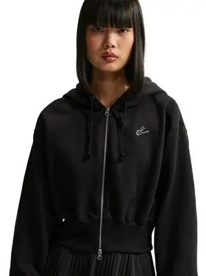 Nike Phoenix Fleece Loose Cropped Full-zip Hoodie - Black