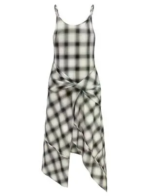 FENG CHEN WANG Check-pattern Asymmetric Dress - White