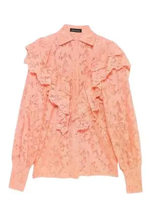 ACTUALEE Ruffled Lace Blouse - Pink