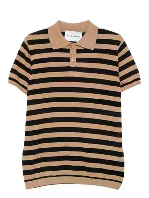 AMARANTO Striped Short-sleeve Polo Shirt - Neutrals