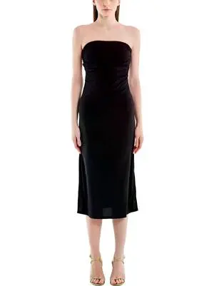 VICOLO Ruched Strapless Dress - Black