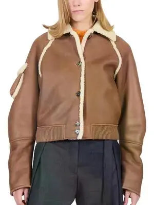 Loewe Shearling-trimmed Bomber Jacket - Brown