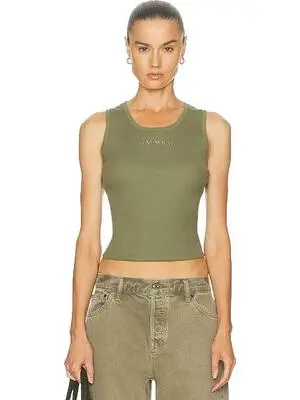 Balmain Small Paris Embroidered Jersey Tank Top - Vert