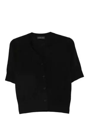 LE PETIT PULLE Short-sleeve Button-up Cardigan - Black