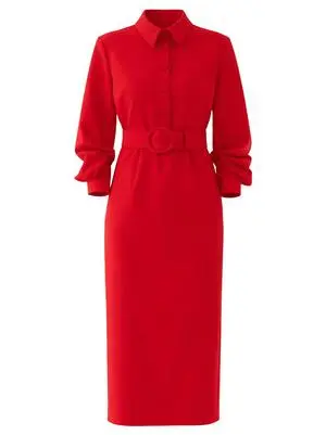 EXQUISE Belted Midi Adler Shirt Dress - Red