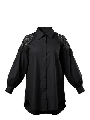 IZABELA MANDOIU Lace Shoulder Button-up Shirt - Black