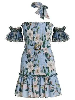 NUR KARAATA Breeze Belle Mini Dress - Blue