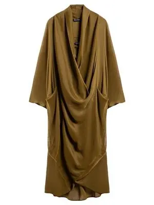 NOCTURNE Draped V-Neck Midi Dress Brown