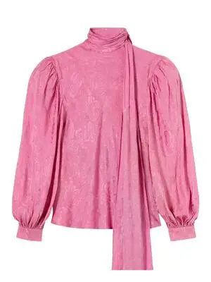 Gucci Rose-jacquard Pussy-bow Blouse - Pink