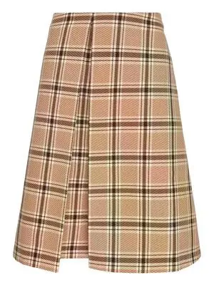 Ashley Williams Check-pattern Kick-pleat Skirt - Brown