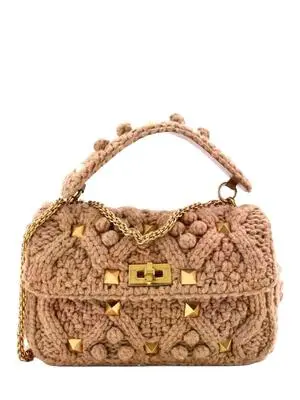 VALENTINO Valentino Garavani Roman Stud Knit Crochet Satchel