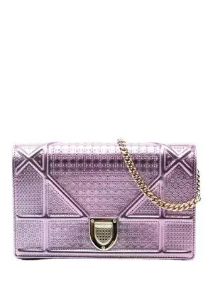 Dior 2018 Metallic Patent Microcannage Diorama Wallet On Chain Crossbody Bag - Pink