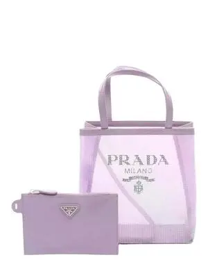 Prada Sequined Mesh Logo Tote Bag With Pouch - Purple