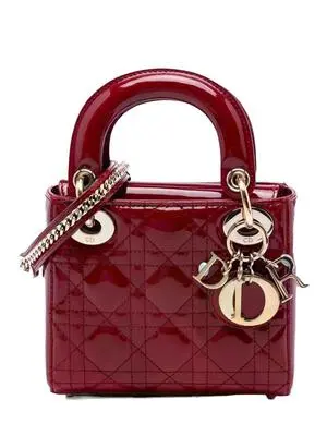 Dior 2018 Mini Patent Cannage Lady Dior Satchel Red