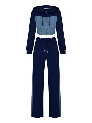 GOC DENIM Denim Detail Cotton Tracksuit Set - Blue