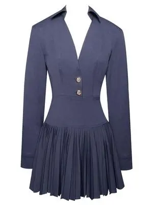 MISS CIRCLE NEW YORK Valarie Pleated Mini Dress - Blue