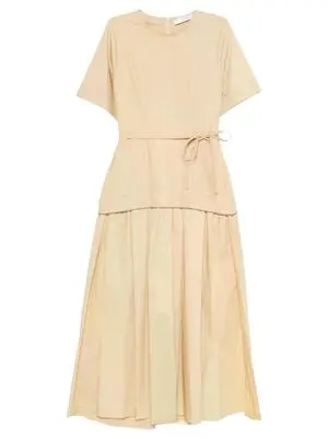 TELA D. Lost Belted Pleated-skirt Midi Dress - Neutrals