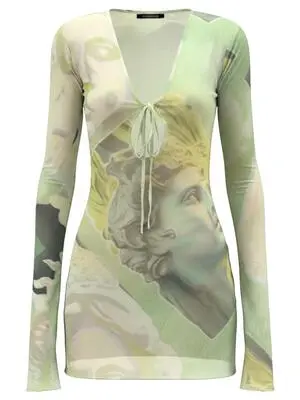 ALOMA STUDIO Améthyste Mini Mesh Dress Printed - Green