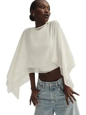 Anthropologie Sheer Layered Poncho - Cream