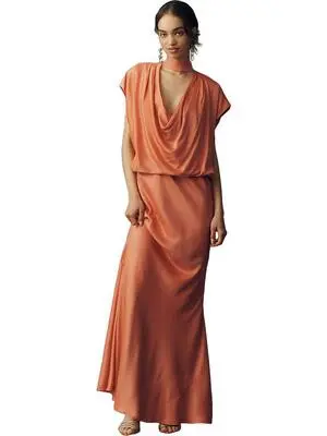 Bhldn Plunge Cowl-neck Satin Maxi Dress - Multi