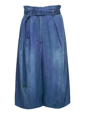 YCH Ruffled-waist Wide Leg Jeans - Blue