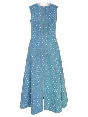 Carolina Herrera Polka-dot Zip-up Midi Dress - Blue