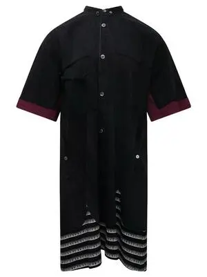 Undercover Striped-hem Shirt Dress - Black