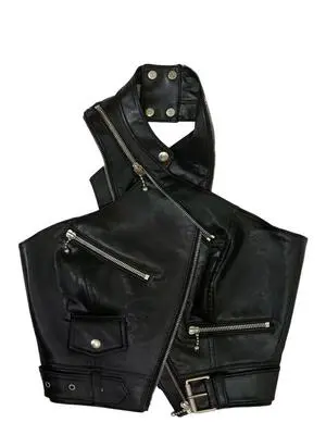 GRACE ELWOOD Biker-style Halterneck Top - Black