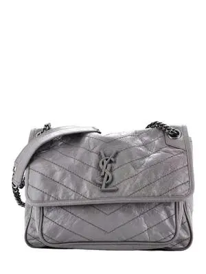 Saint Laurent Niki Chain Flap Bag Matelasse Chevron Leather Medium - Grey