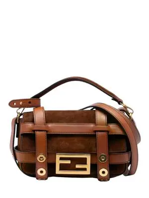 Fendi Mini Suede Cage Baguette Satchel - Brown
