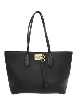 FERRAGAMO 2018 Grained Calfskin Studded Gancini Tote Bag - Black
