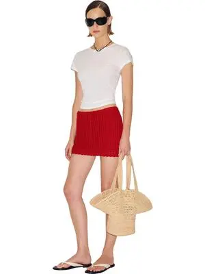 REFORMATION Fleurine Cotton Crochet Mini Skirt - Red