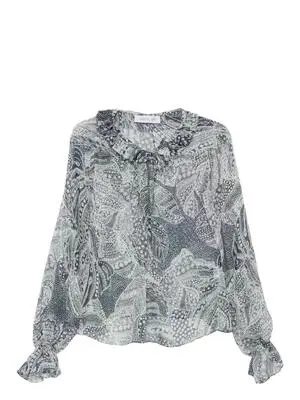 Raquel Diniz Printed Ruffled Blouse - Blue