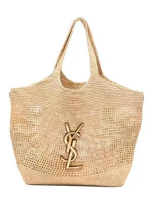 Saint Laurent Icare Cassandre Raffia Tote Bag - Neutrals