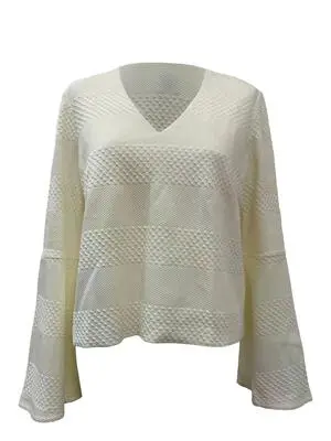 Iris & Ink Textured V-neck Top - Neutrals