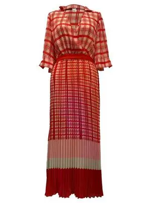 Iris & Ink Aeonium Pleated Dress - Red