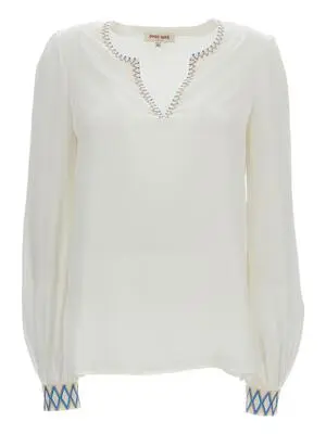 EMPORIO SIRENUSE Embroidered Silk Blouse - White