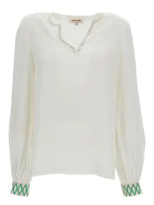 EMPORIO SIRENUSE Embroidered Silk Blouse - Red